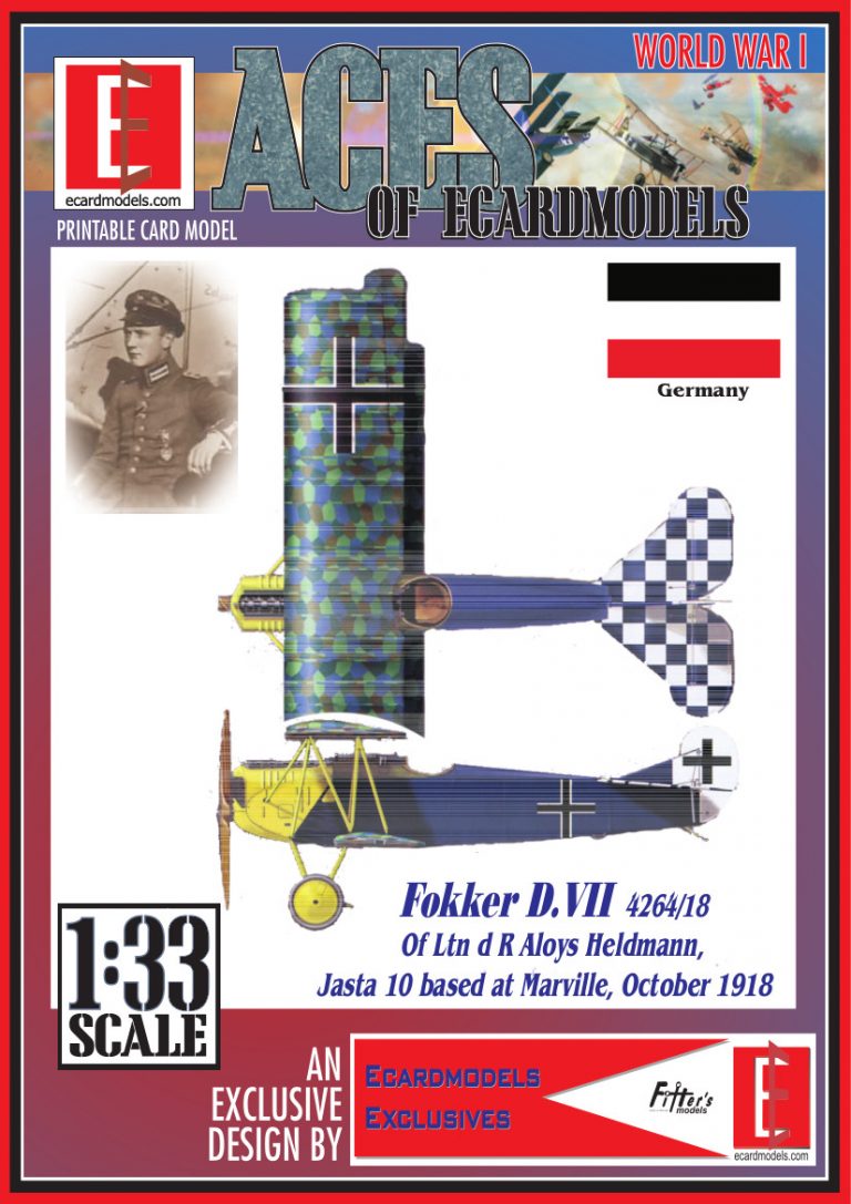 1/33 Aces Aloys Heldmann Fokker D.VII Paper Model - EcardModels
