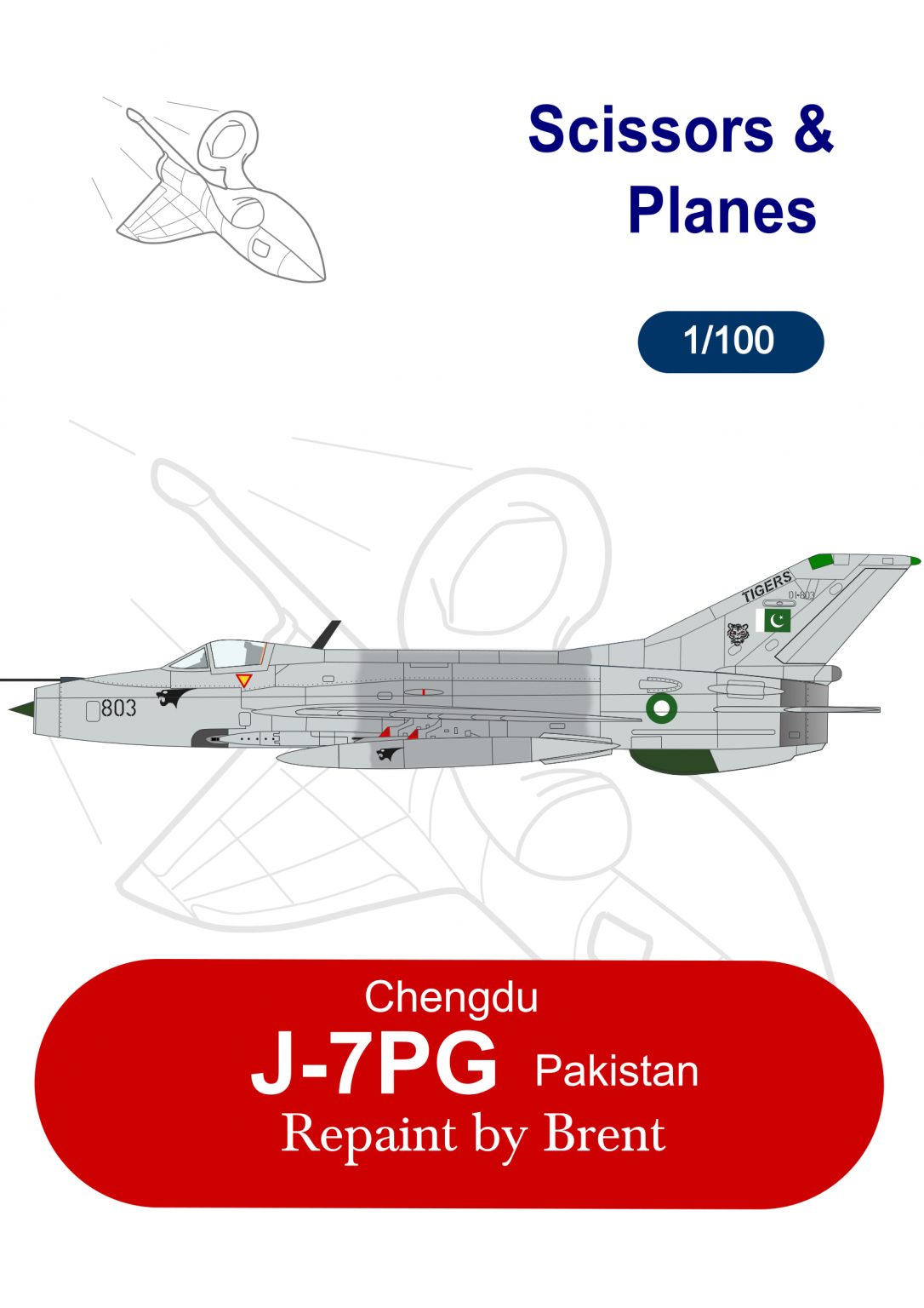 1/100 Chengdu J-7PG Pakistan Paper Model - EcardModels