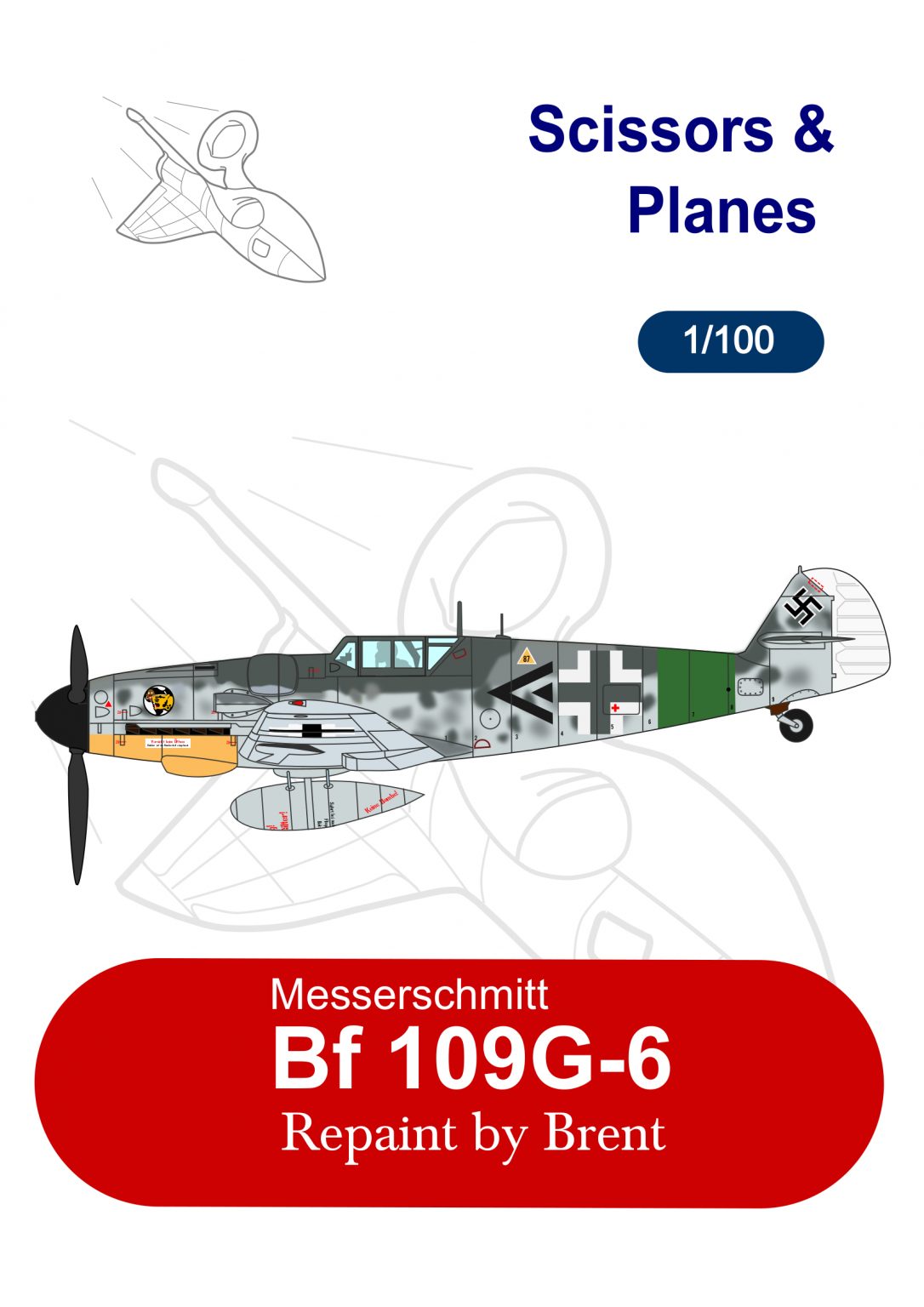1/100 Messerschimitt Bf-109G6 Paper Model - EcardModels