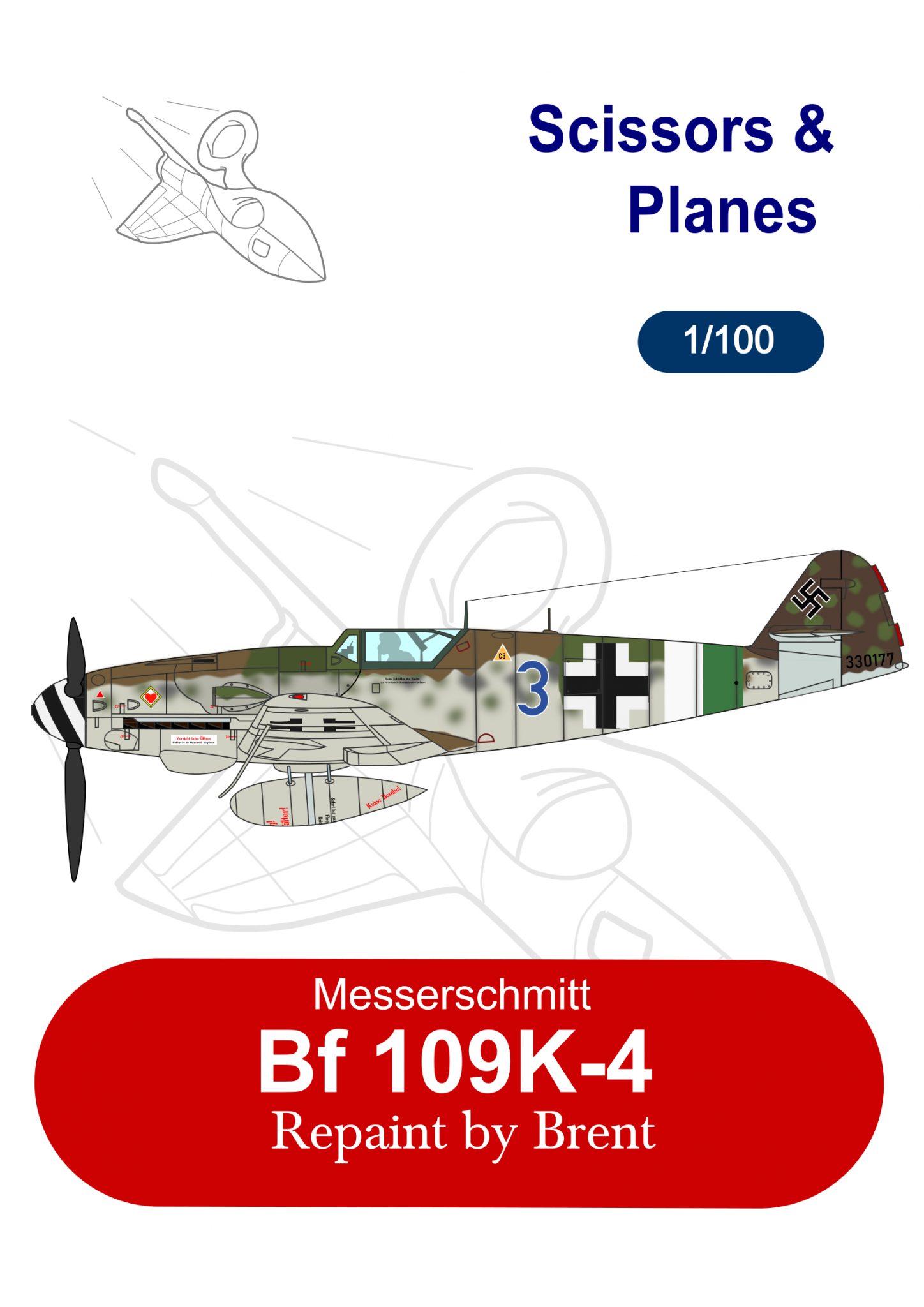 1/100 Messerschmitt Bf-109 K4 Blue 3 Paper Model - EcardModels