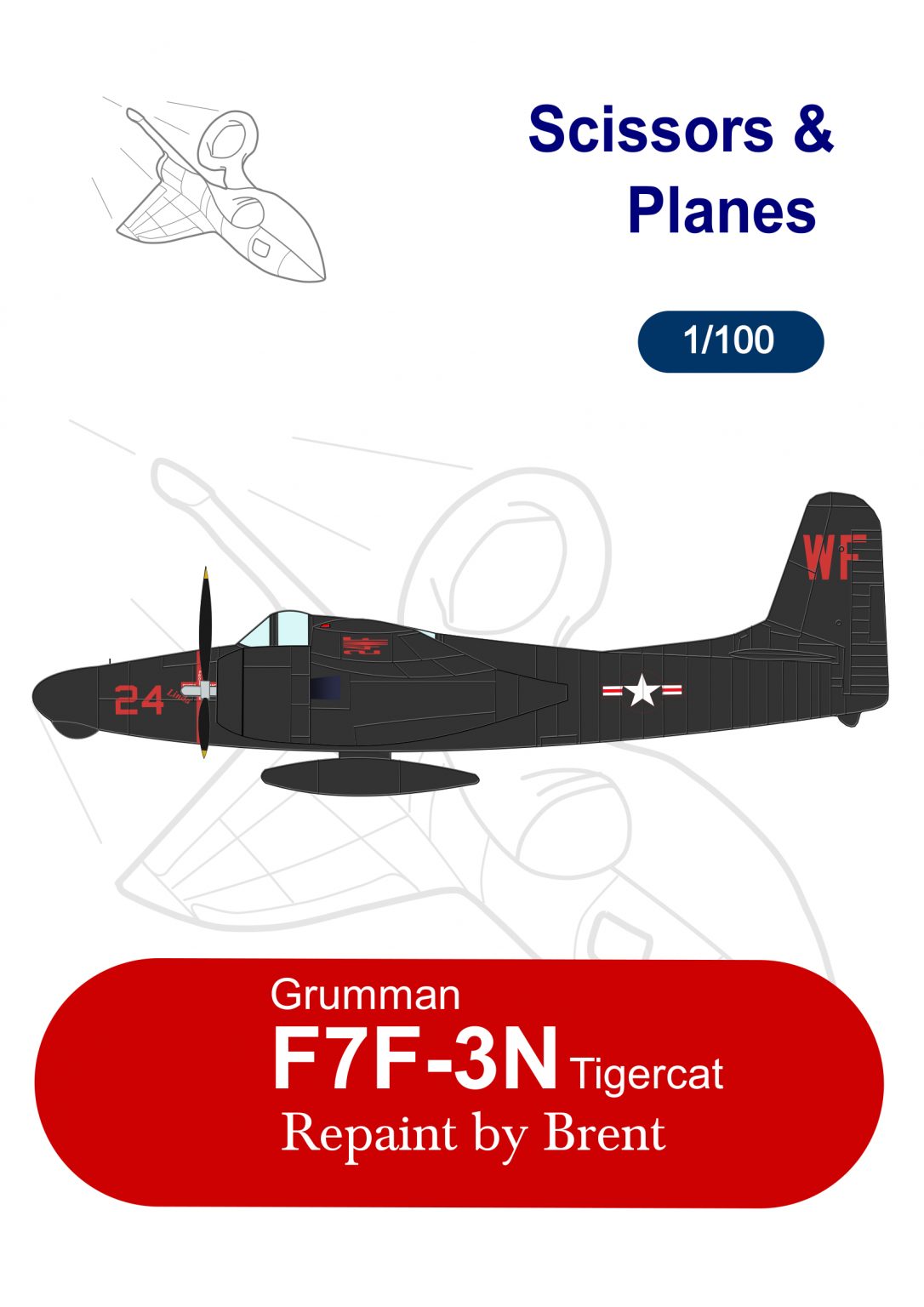 1/100 Grumman F7F-3N Tigercat USMC Nr 24 Paper Model - EcardModels