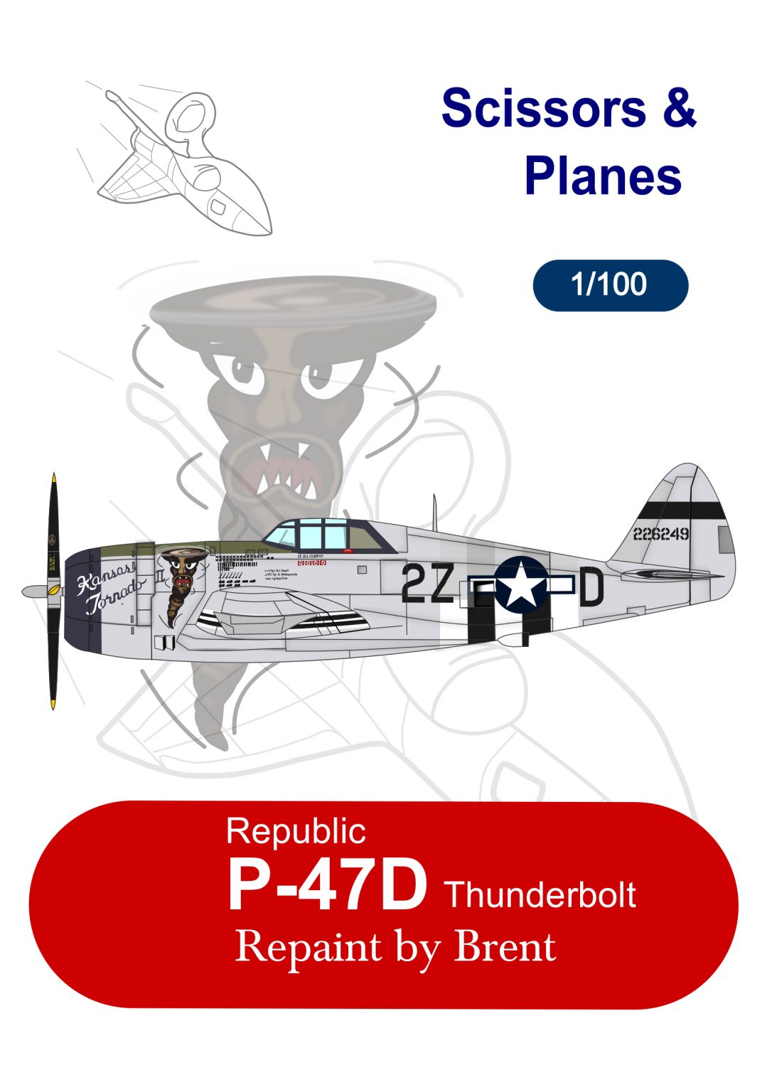 1/100 Republic P-47D Thunderbolt Kansas Tornado Paper Model - EcardModels