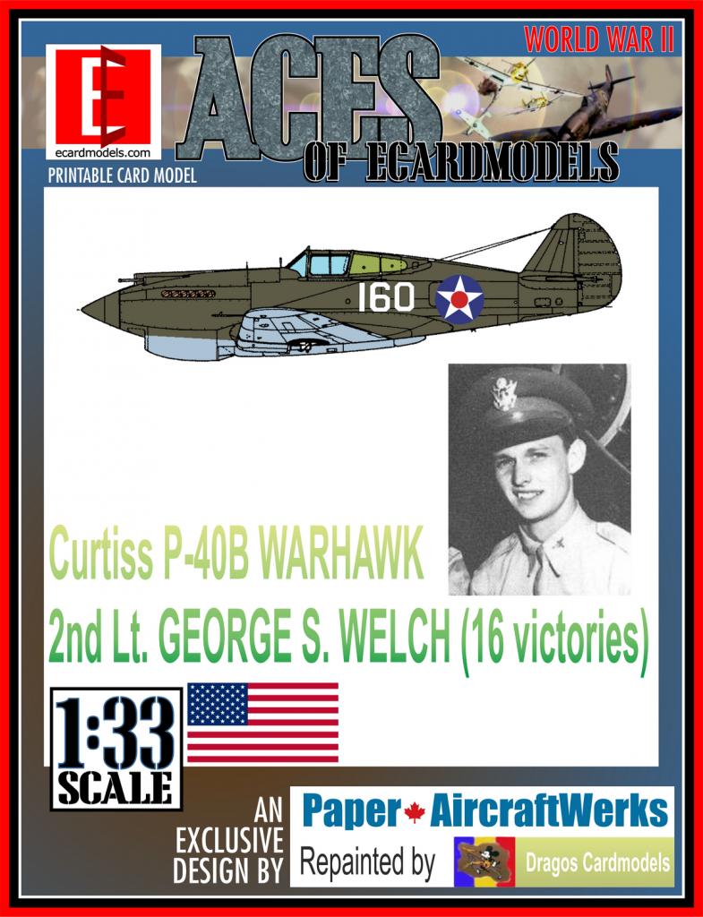 1/33 Aces George Welch Curtiss P-40B Warhawk Paper Model - EcardModels