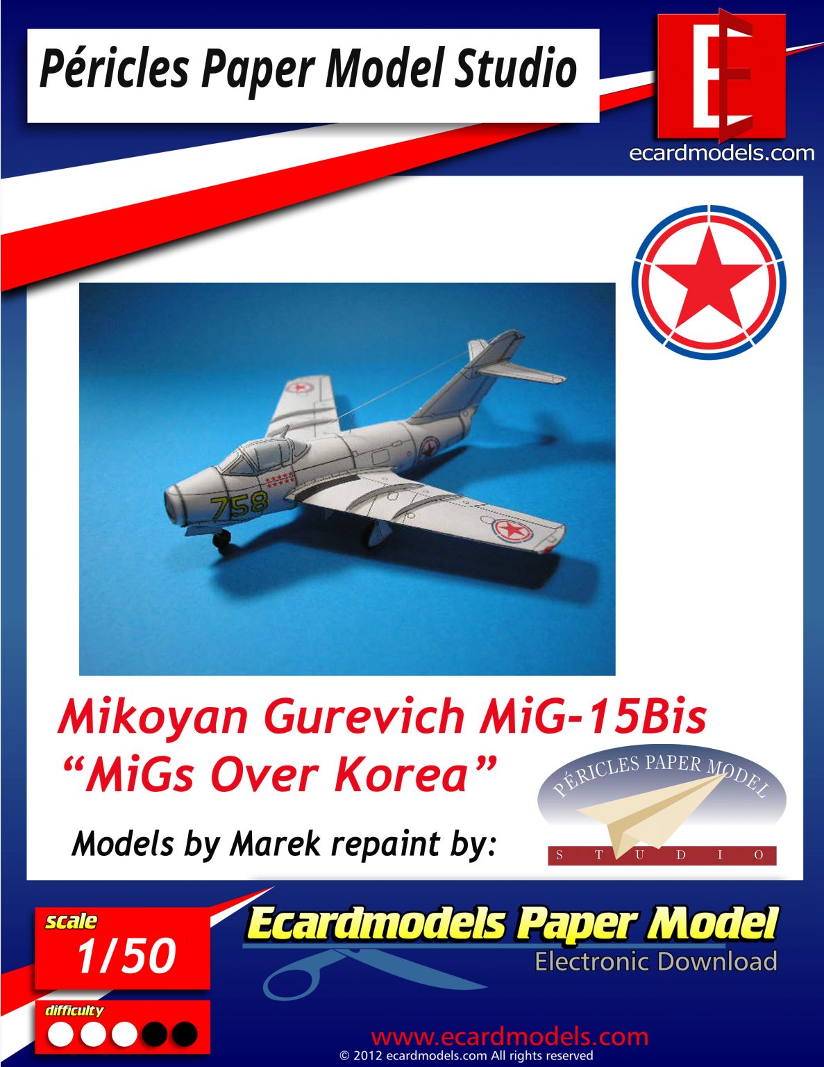 1/50 Mikoyan Gurevich MiG-15Bis Fagot North Korea Yellow 758 Paper ...
