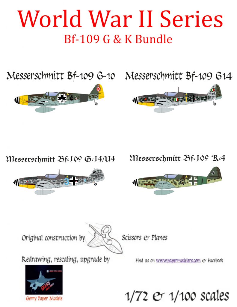 1/72 and 1/100 Messerschmitt Me-109 G/K (4) Kit Bundle Paper Model ...