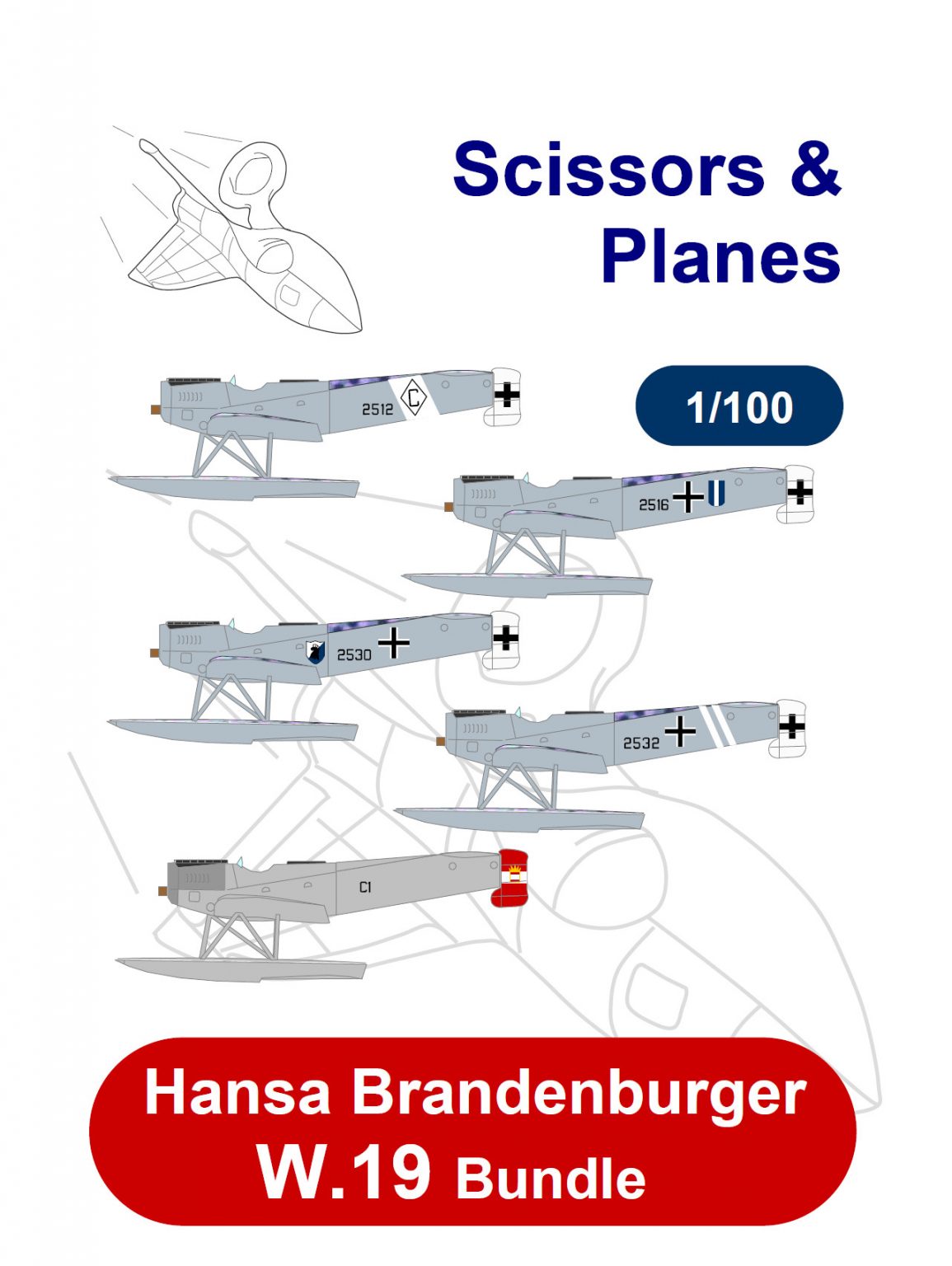 1/100 snp Hansa Brandenburg W.19 Bundle Paper Model - EcardModels