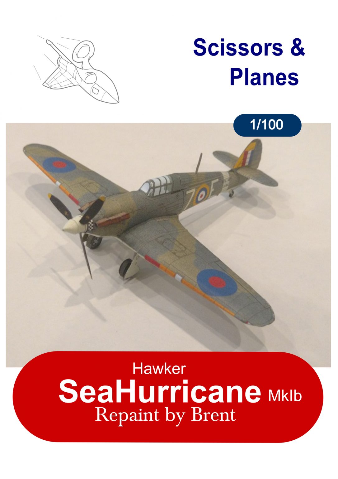 1/100 Hawker Sea Hurricane Mk.Ia “7E” Paper Model - EcardModels