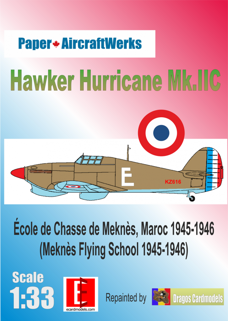 1/33 Hawker Hurricane Mk.IIC Meknès Flying School Paper Model - EcardModels