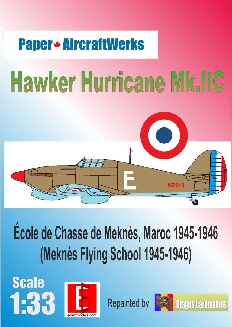 1/33 Hawker Hurricane Mk.IIC Meknès Flying School Paper Model - EcardModels
