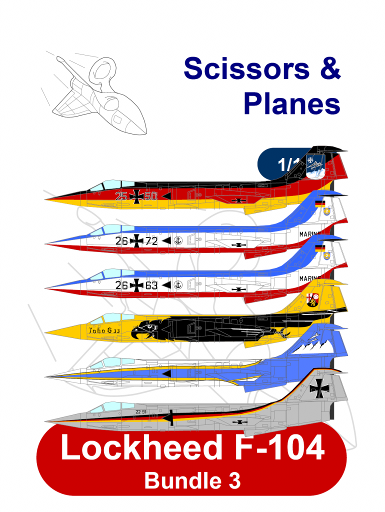 1/100 Lockheed F-104 Starfighter Bundle 3 Paper Model - EcardModels