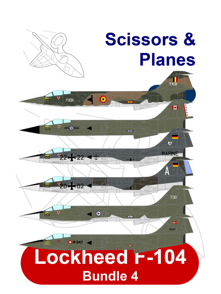 1/100 Lockheed F-104 Starfighter Bundle 4 Paper Model - EcardModels
