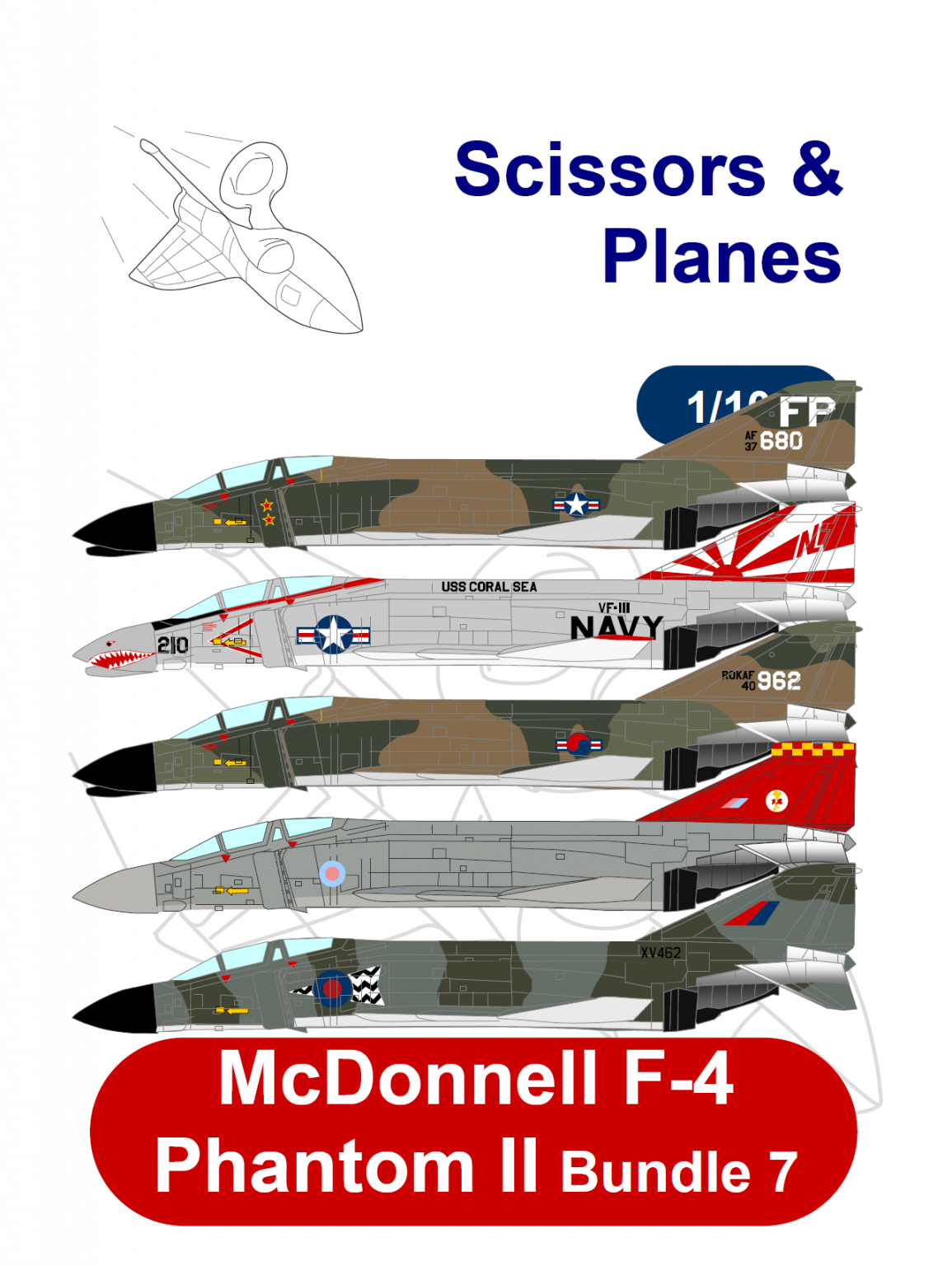 1/100 McDonnell F-4 Phantom II Bundle 7 Paper Model - EcardModels