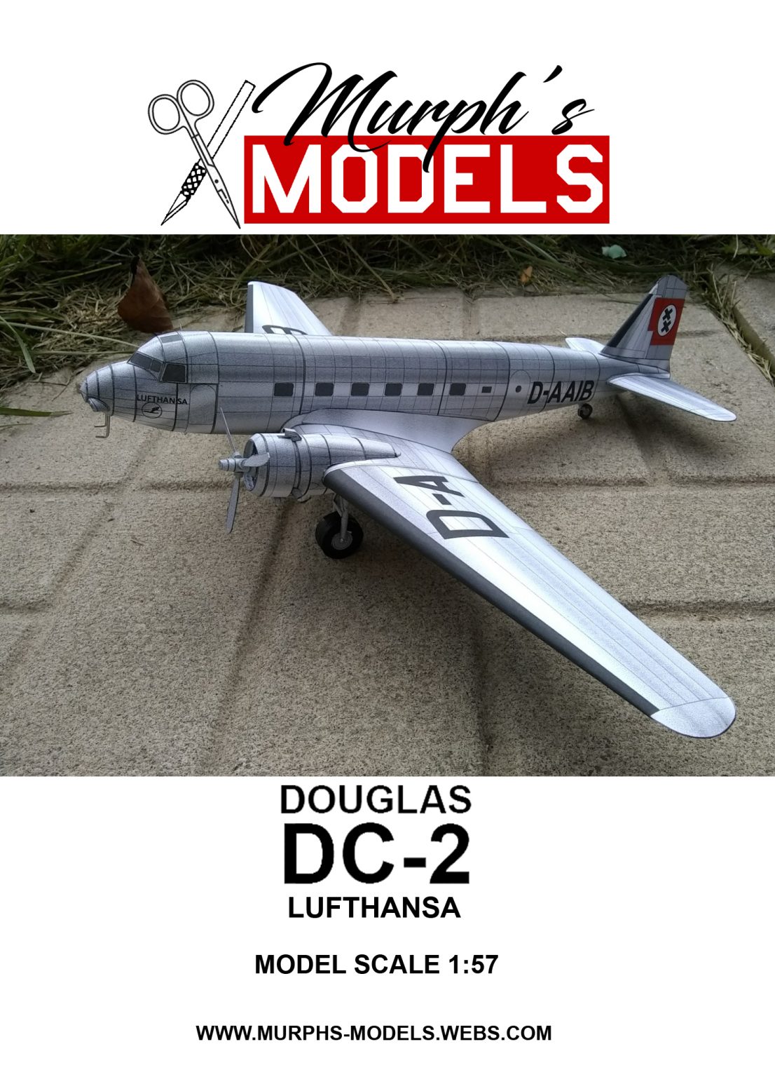 1/57 Douglas DC-2 Lufthansa Paper Model - EcardModels