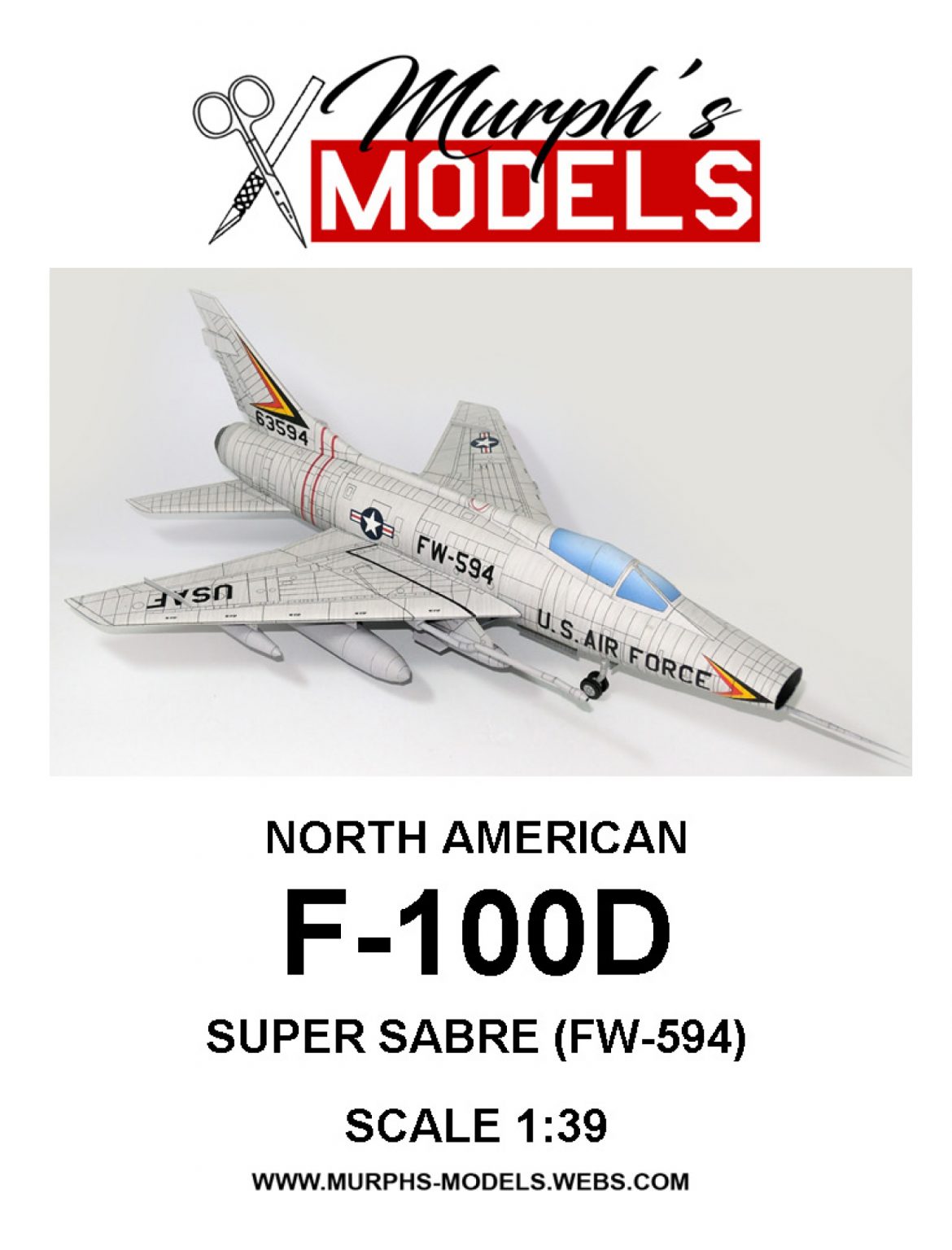 1/39 North American F-100D Super Sabre Don Schmenk’s SM-594 Paper Model ...