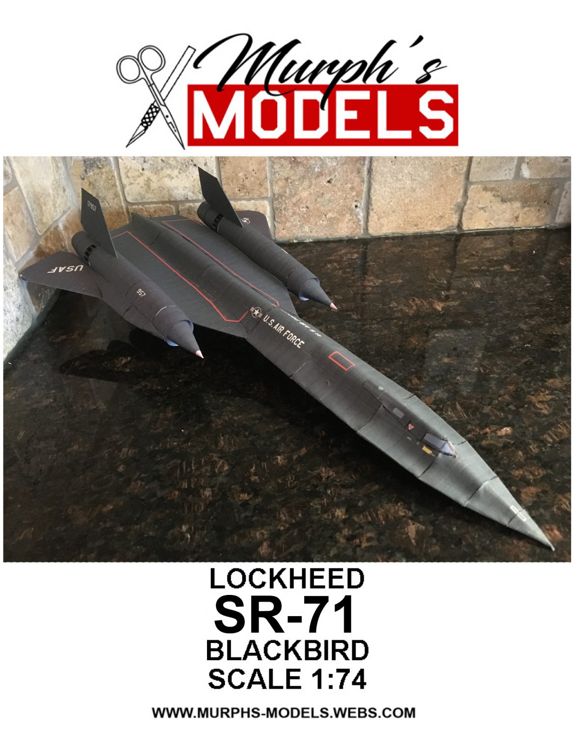 1/74 Lockheed SR-71 Blackbird Paper Model - EcardModels