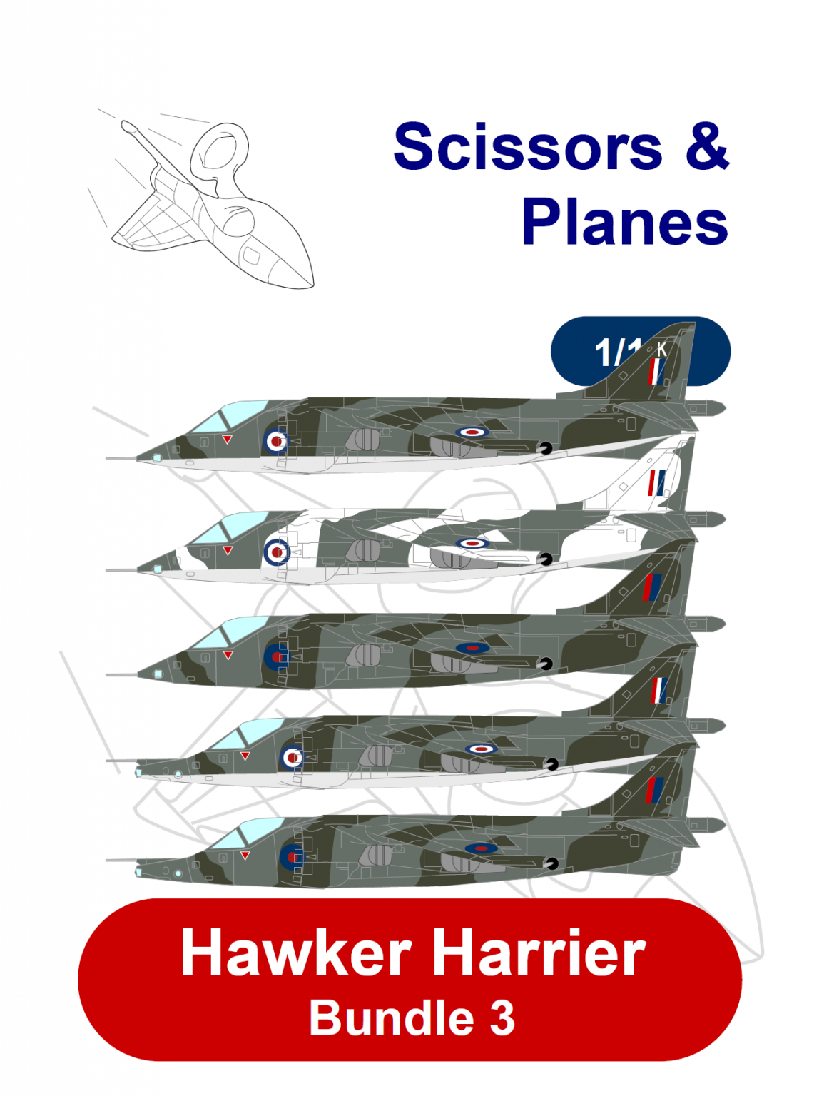 1/100 snp Hawker Harrier GR1 and 3 Bundle Paper Model - EcardModels