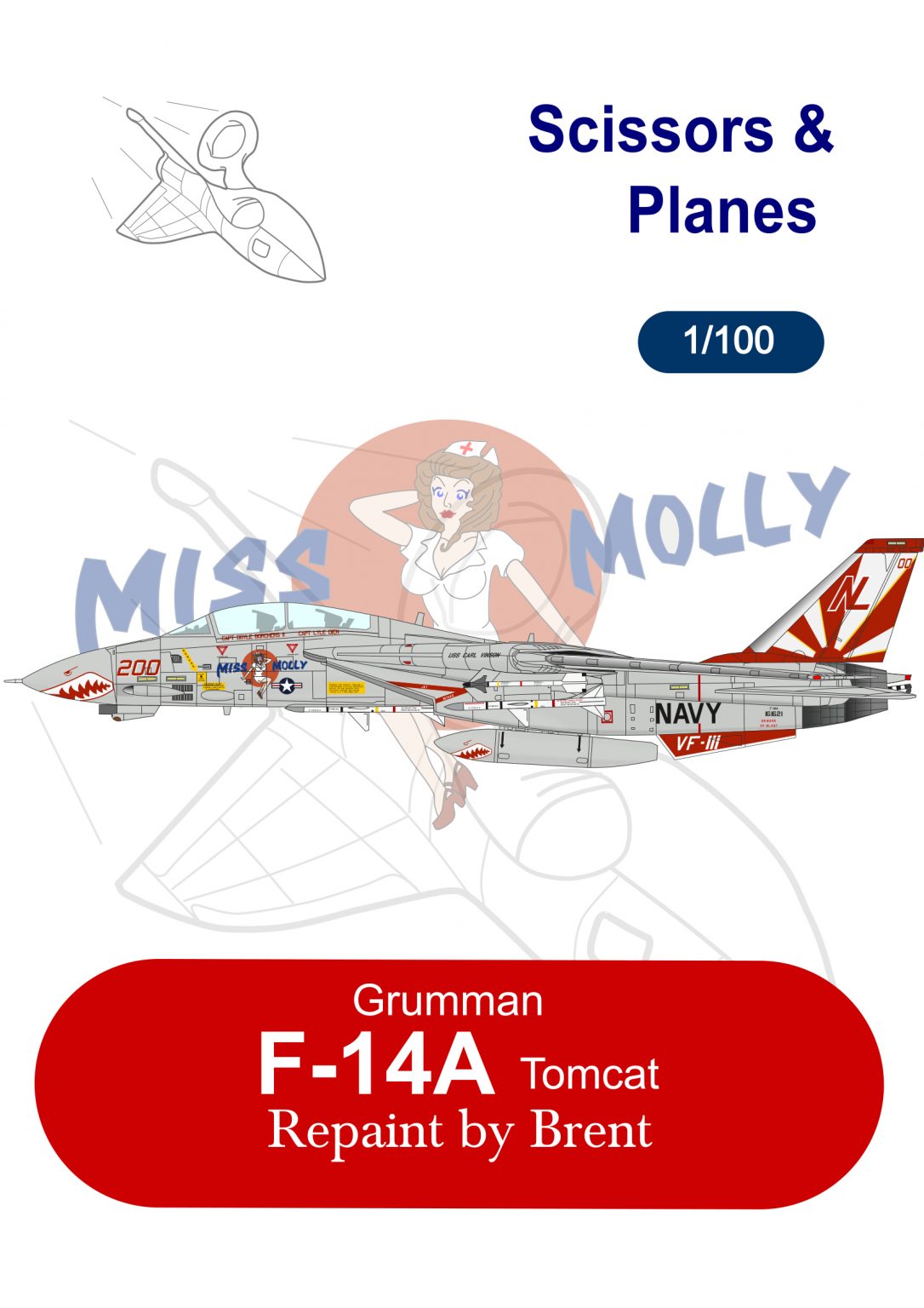 1/100 Grumman F-14A Tomcat “Miss Molly” VF-111 Paper Model - EcardModels
