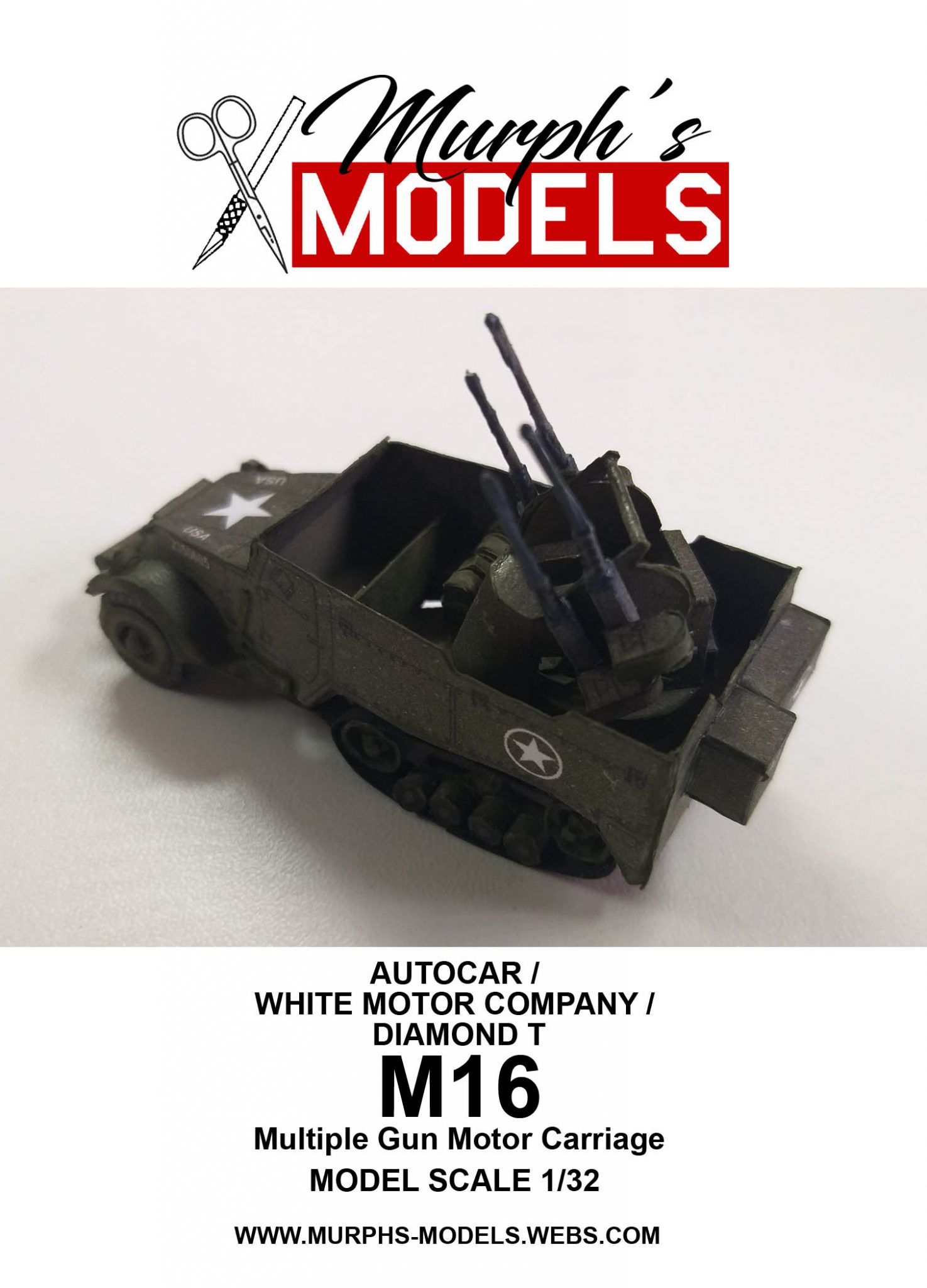 1/32 M16 Quad .50 Multiple Gun Motor Carriage Halftrack Paper Model ...