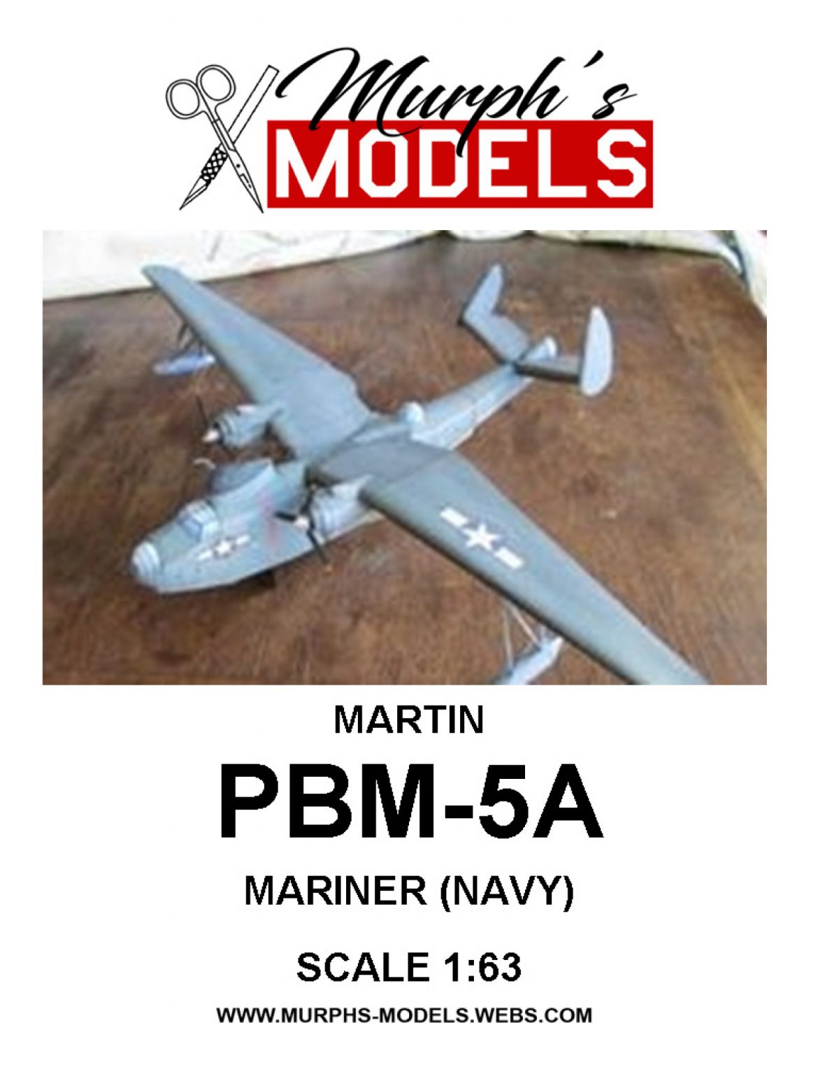 1/63 Martin PBM-5A Mariner US Navy Paper Model - EcardModels