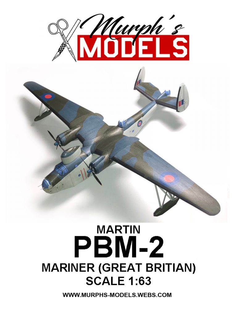 1/63 Martin PBM-2 Mariner Great Britain Paper Model - EcardModels