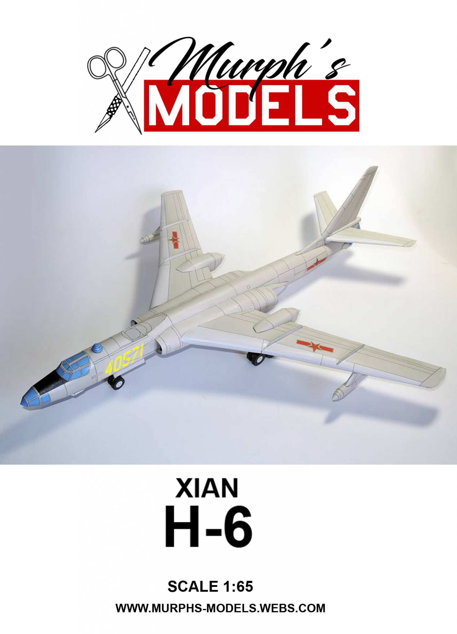 1/65 Xian H-6 "Yellow 40571" Paper Model - EcardModels