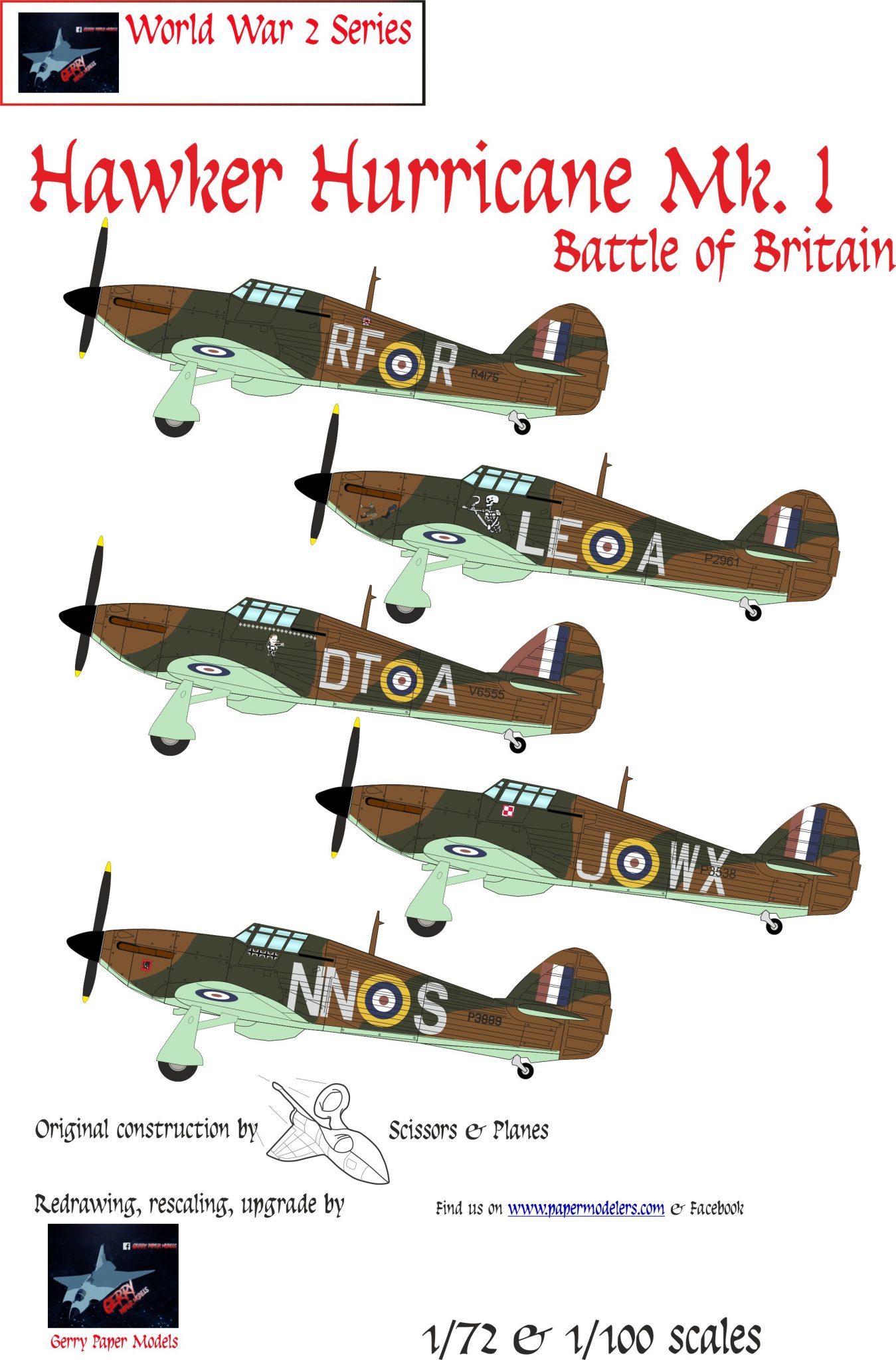 1/72 and 1/100 Hawker Hurricane Battle of Britain (5) Kit Bundle Paper ...