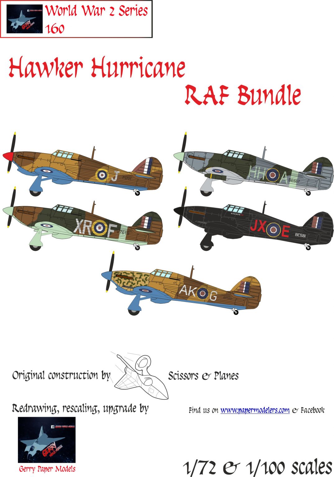 1/72 and 1/100 Hawker Hurricane late versions (5) Kit Bundle Paper ...