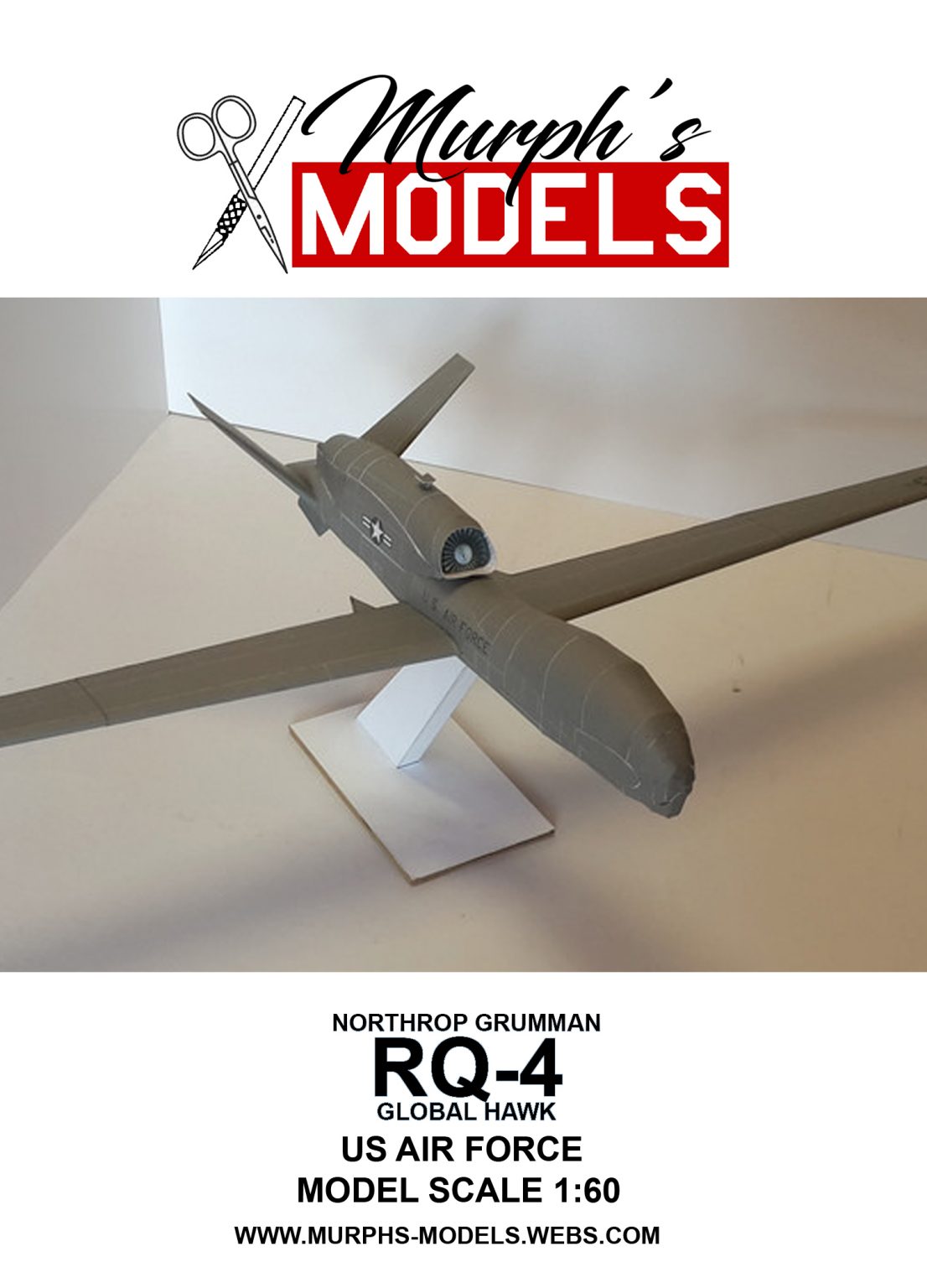 1/60 Northrop Grumman RQ-4 Global Hawk USAF Paper Model - EcardModels