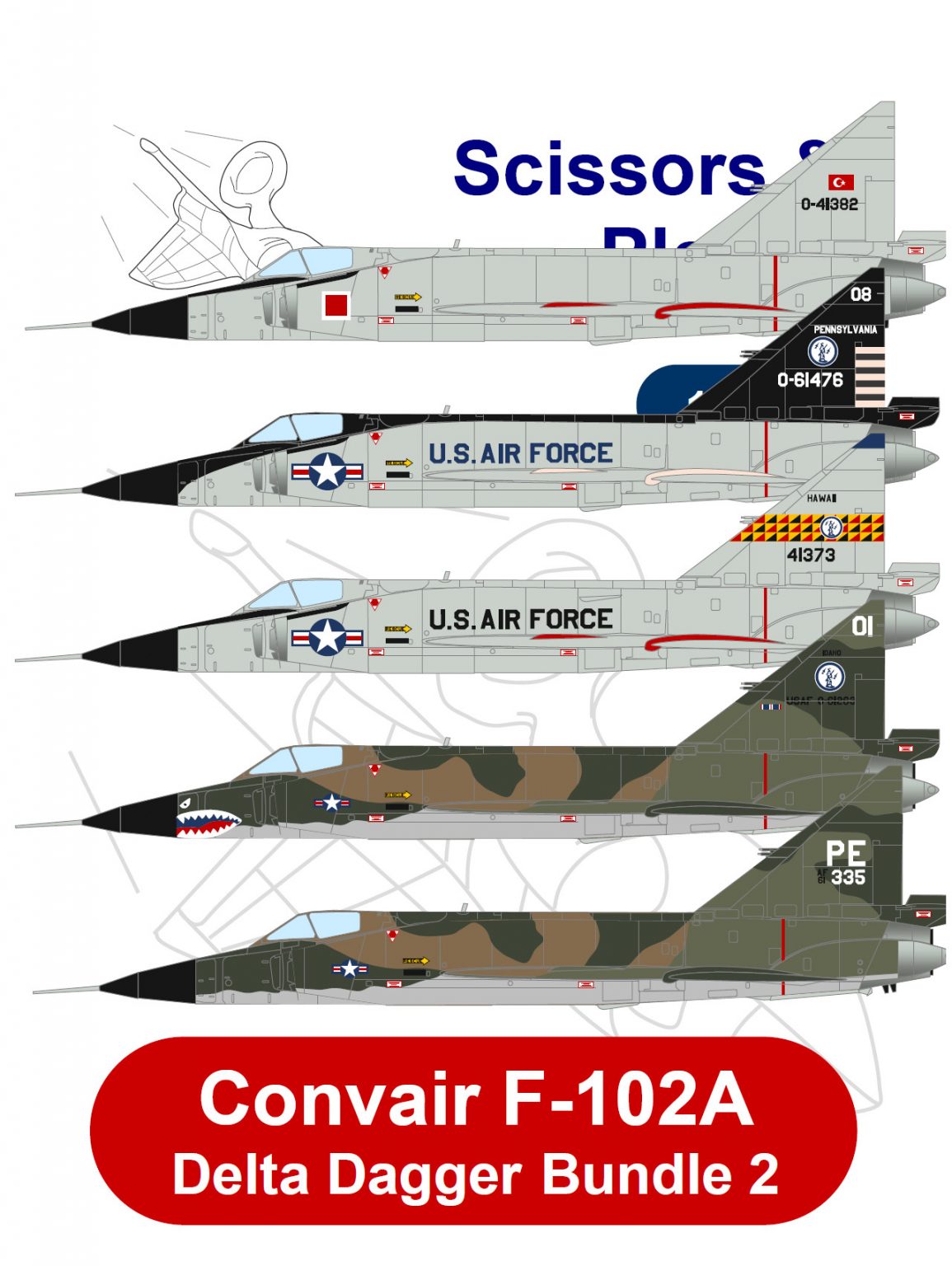 1/100 snp F-102A Delta Dagger Bundle 2 Paper Model - EcardModels