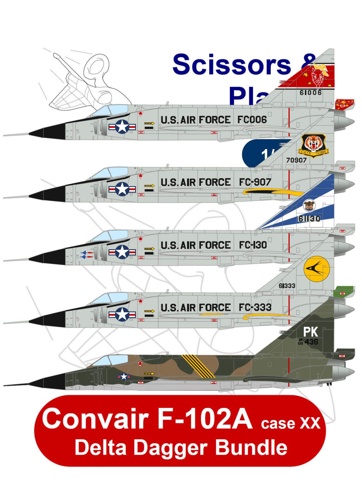 1/100 snp F-102A Delta Dagger Case XX Bundle Paper Model - EcardModels