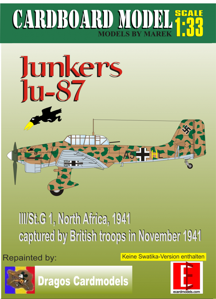 1/33 Junkers Ju-87B Trop Paper Model - EcardModels