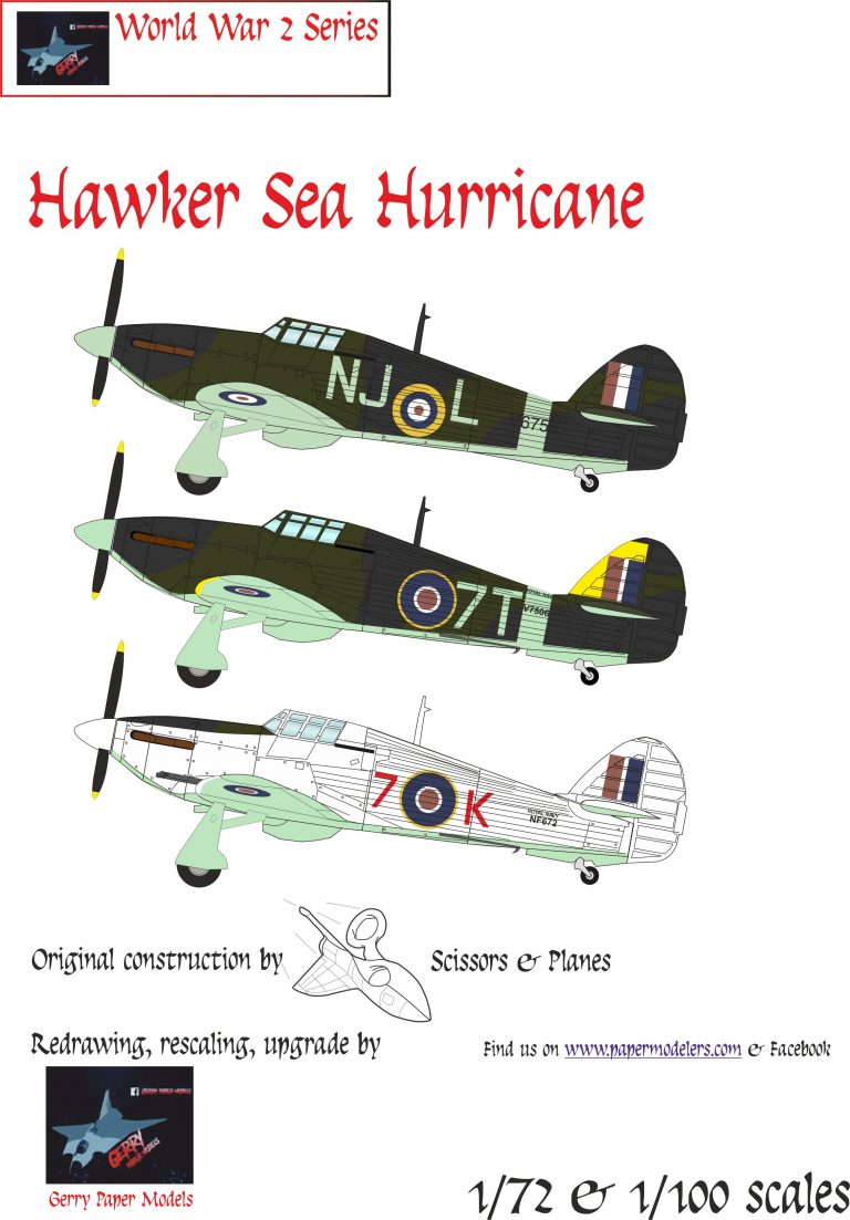 1/72 and 1/100 Hawker Sea Hurricane (3) Kit Bundle Paper Model ...