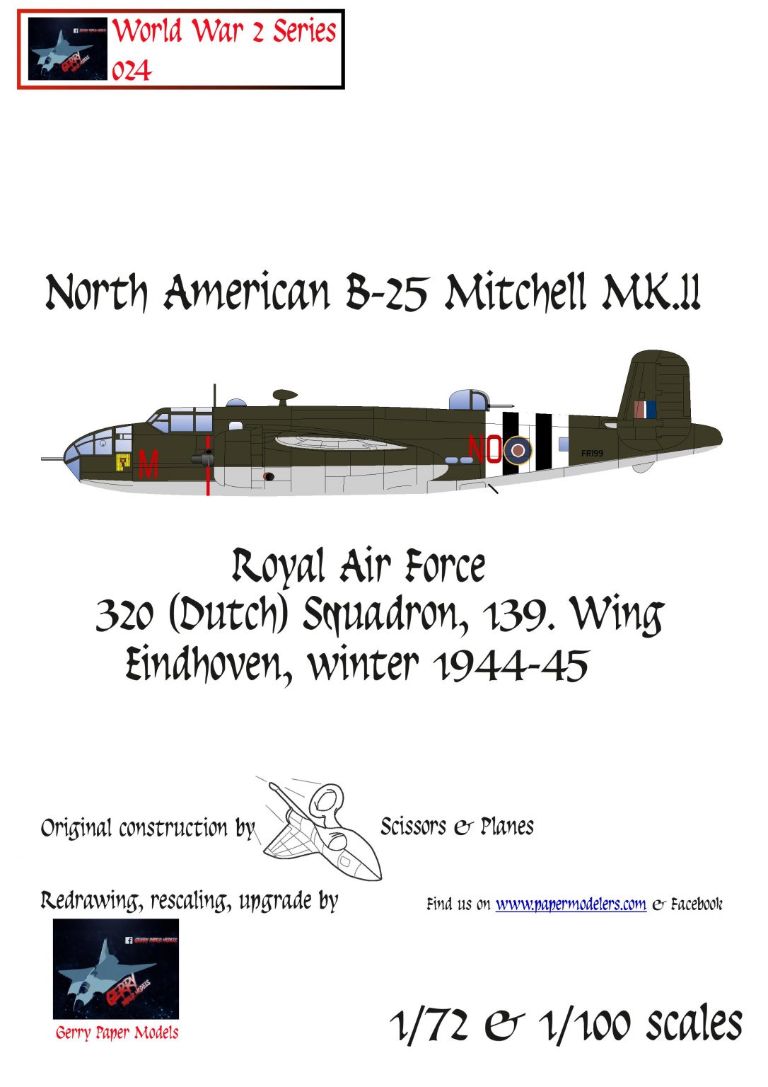 1/72 and 1/100 North American B-25 Mitchell Mk.II Paper Model - EcardModels