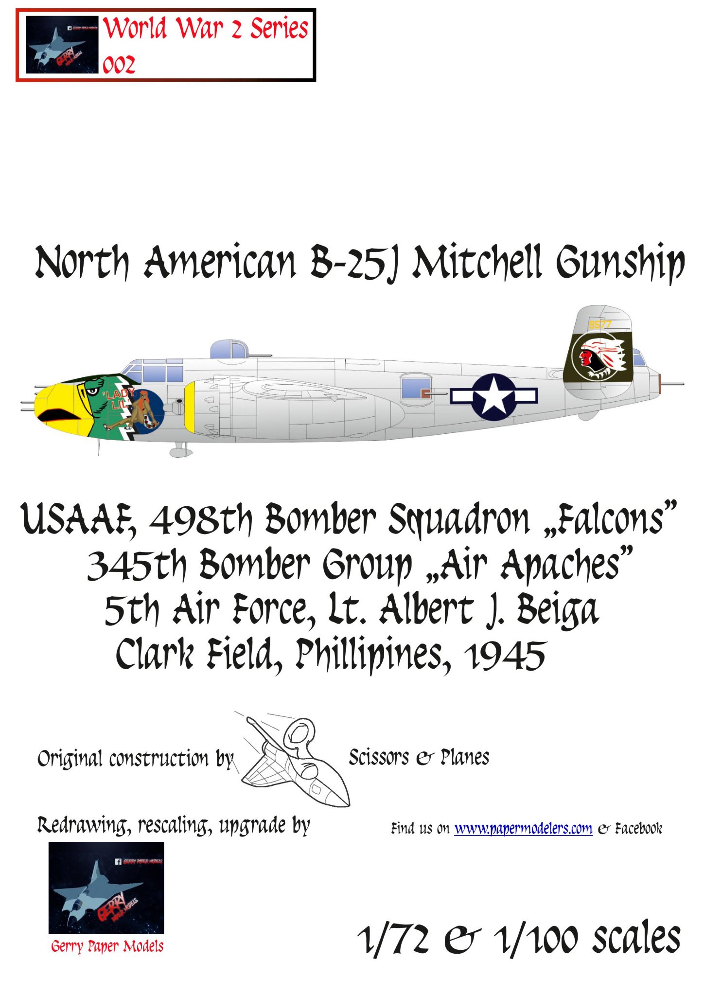 1/72 and 1/100 North American B-25J Mitchell Gunship Paper Model ...