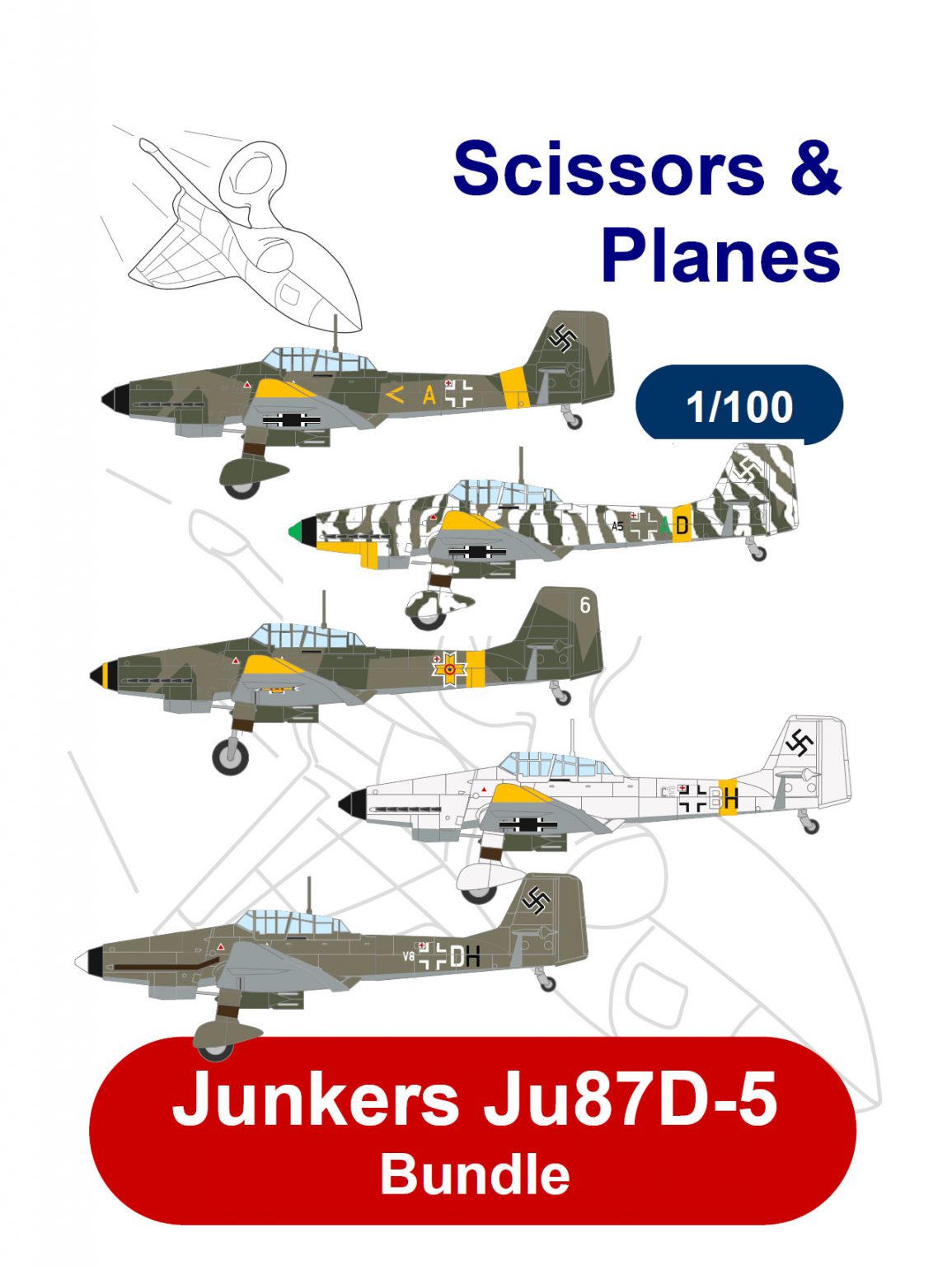 1/100 snp Junkers Ju87D-5 Bundle Paper Model - EcardModels
