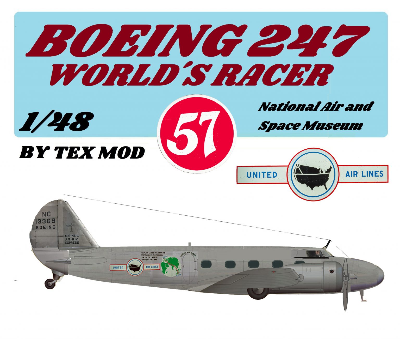 1/48 BOEING 247 National Air and Space Museum Paper Model - EcardModels