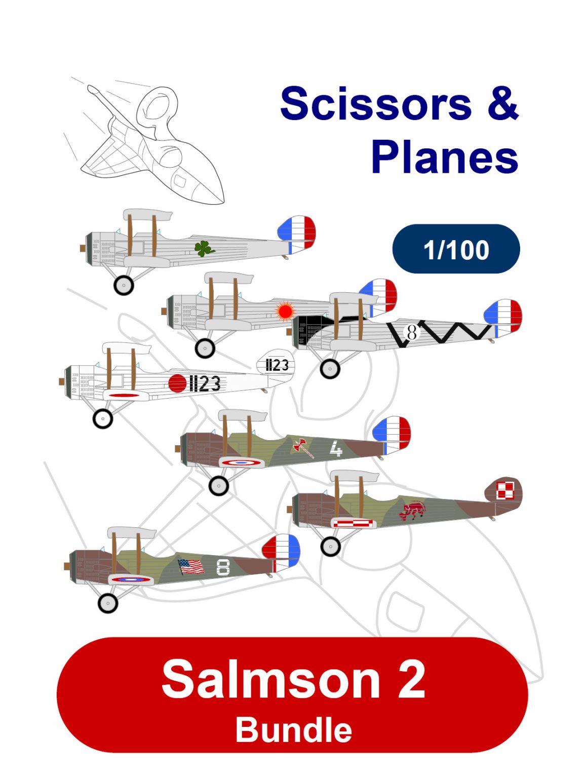 1/100 snp Salmson 2A2 Bundle Paper Model - EcardModels