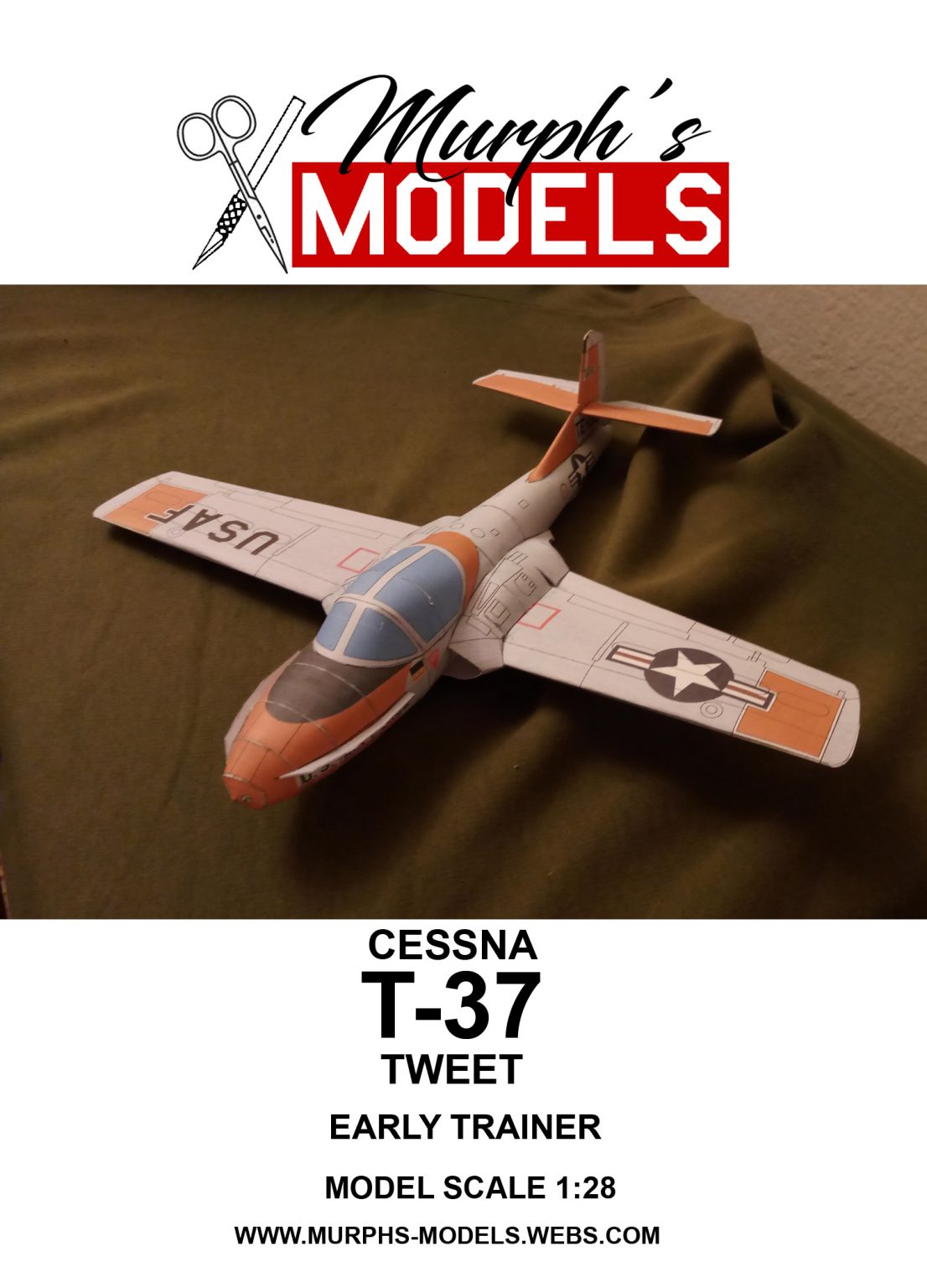 1/28 Cessna T-37 Tweet Early USAF Trainer Paper Model - EcardModels