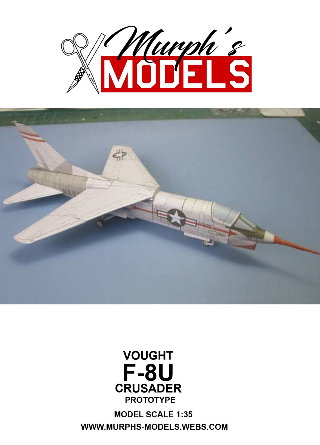 1/35 Vought F-8U Crusader Prototype Paper Model - EcardModels