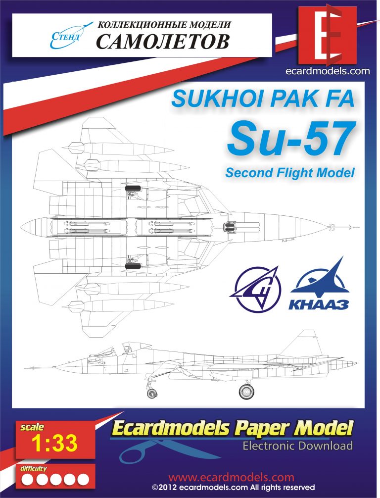 1/33 SUKHOI Su-57 The second flight model Aircraft № 51 Paper Model ...