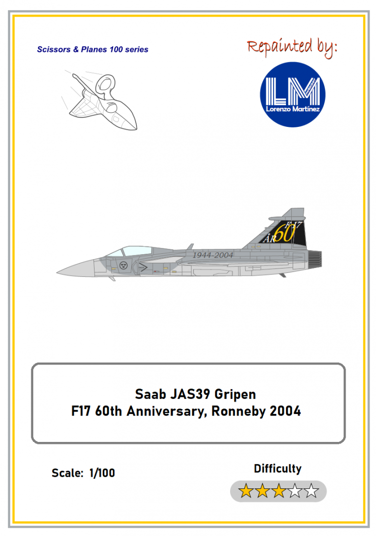 1/100 Saab JAS39 Gripen F17 60th Anniversary Paper Model - EcardModels
