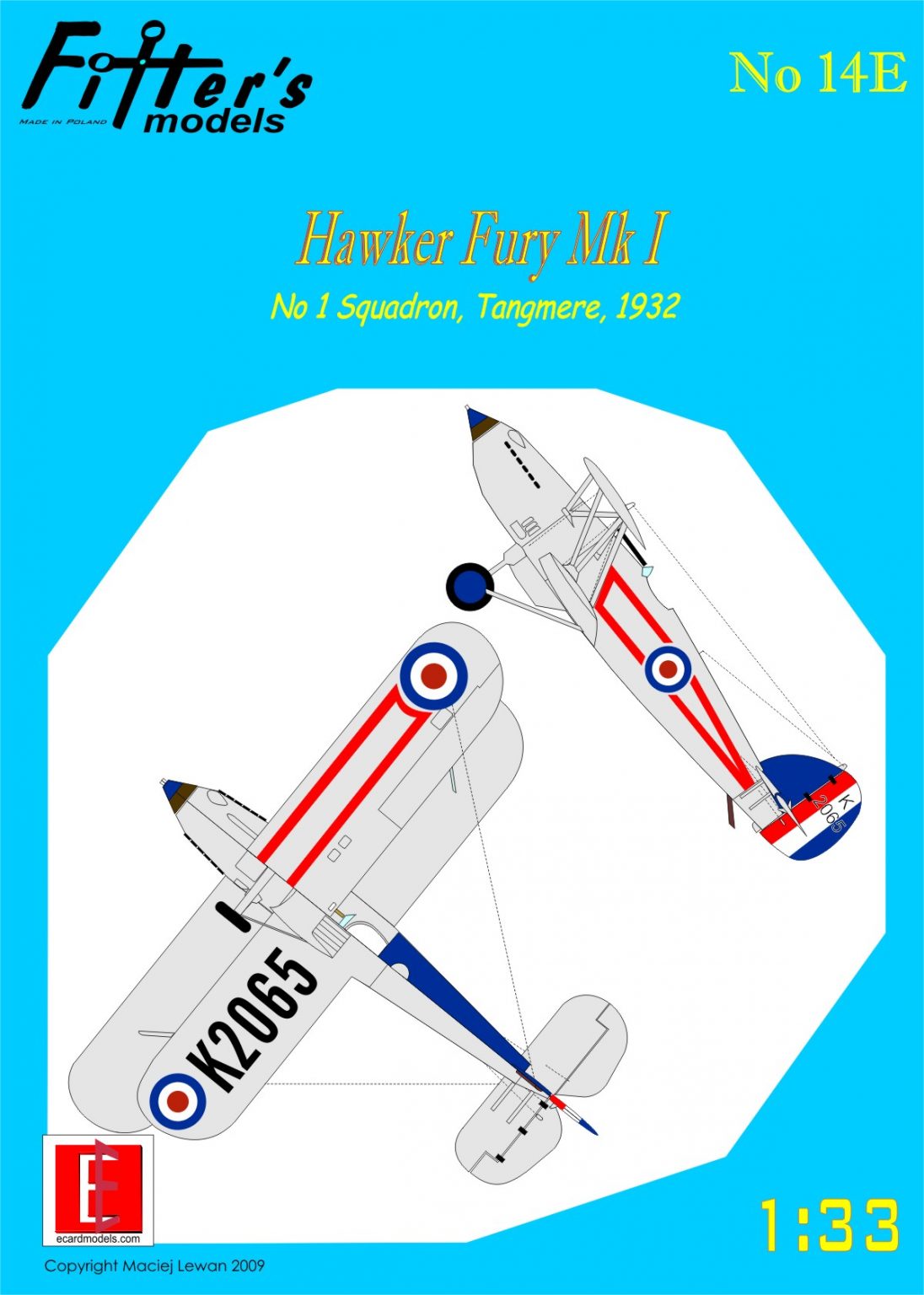 1/33 Hawker Fury Mk I 1st Sqrn Paper Model - EcardModels