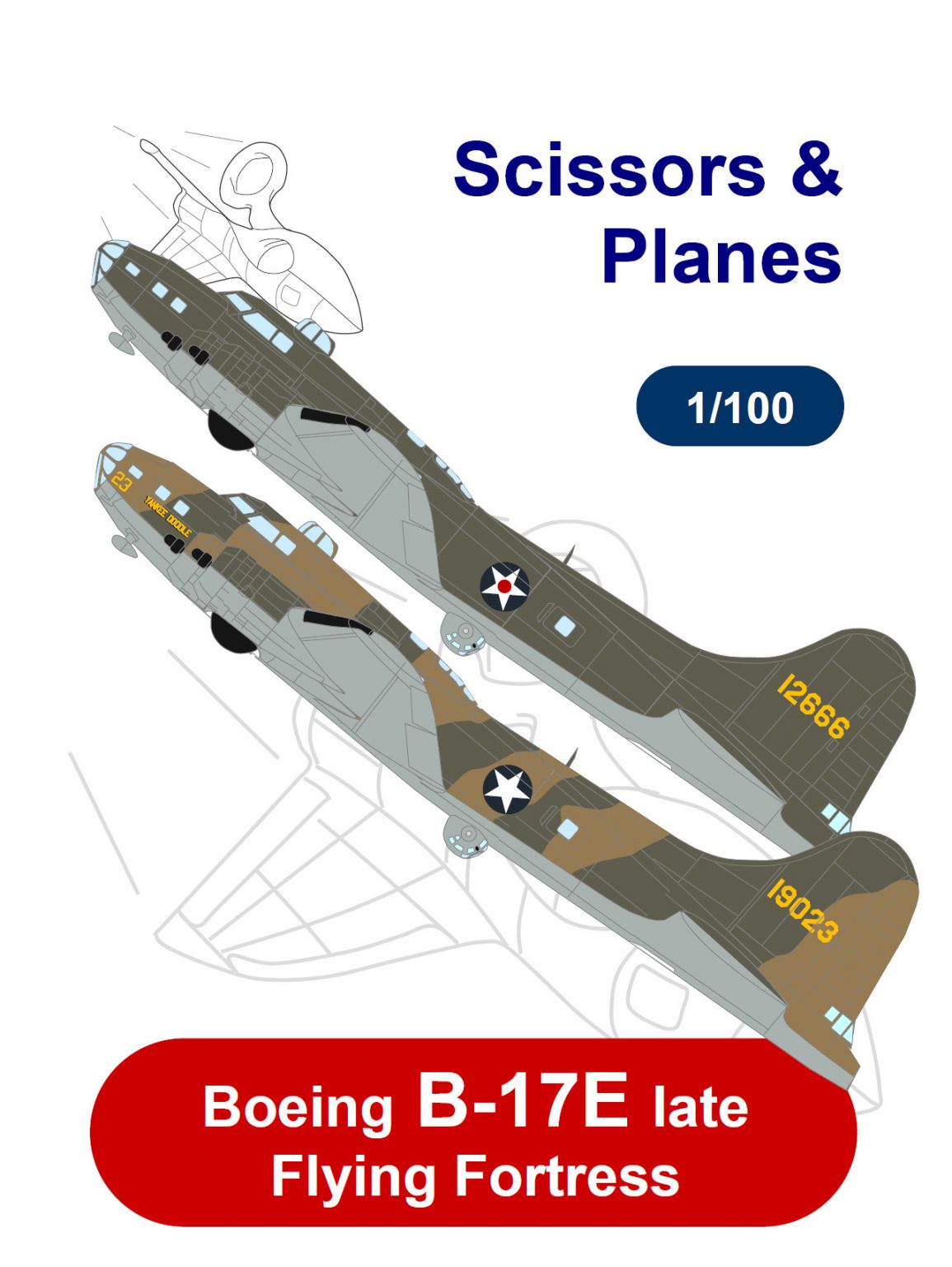1/100 snp Boeing B-17E late Bundle Paper Model - EcardModels
