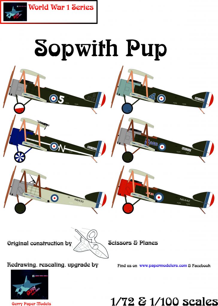 1/72 and 1/100 Sopwith Pup (6) Kit Bundle Paper Model - EcardModels