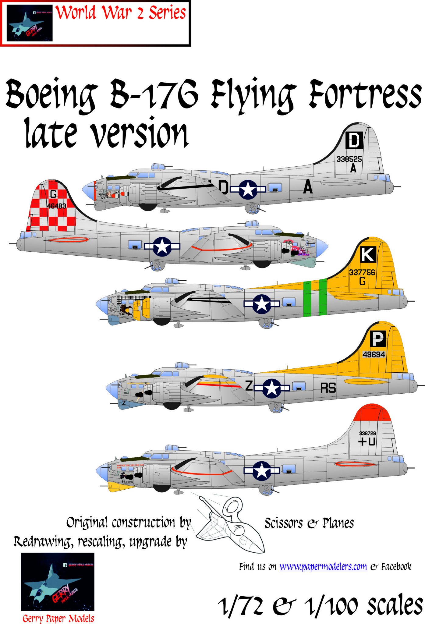 1/72 and 1/100 Boeing B-17G late version (5) Kit Bundle Paper Model ...