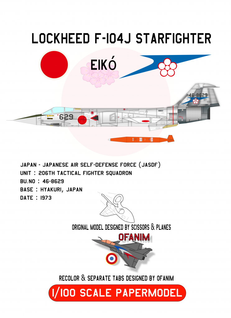 1/100 Lockheed F-104J Starfighter JASDF 206TH "46-8629" Paper Model ...