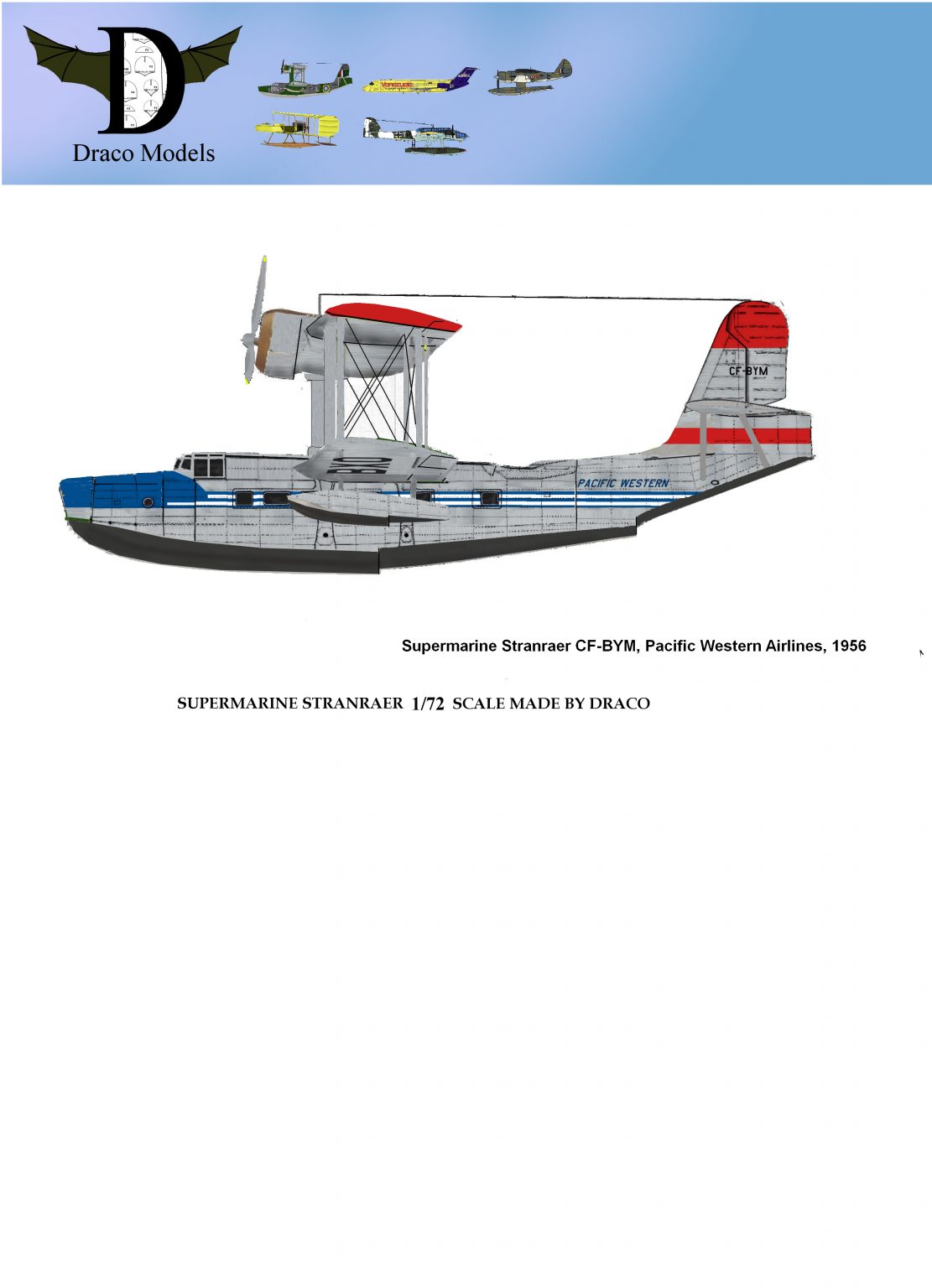 1/72 Supermarine Stranraer Pacific Western Paper Model - EcardModels