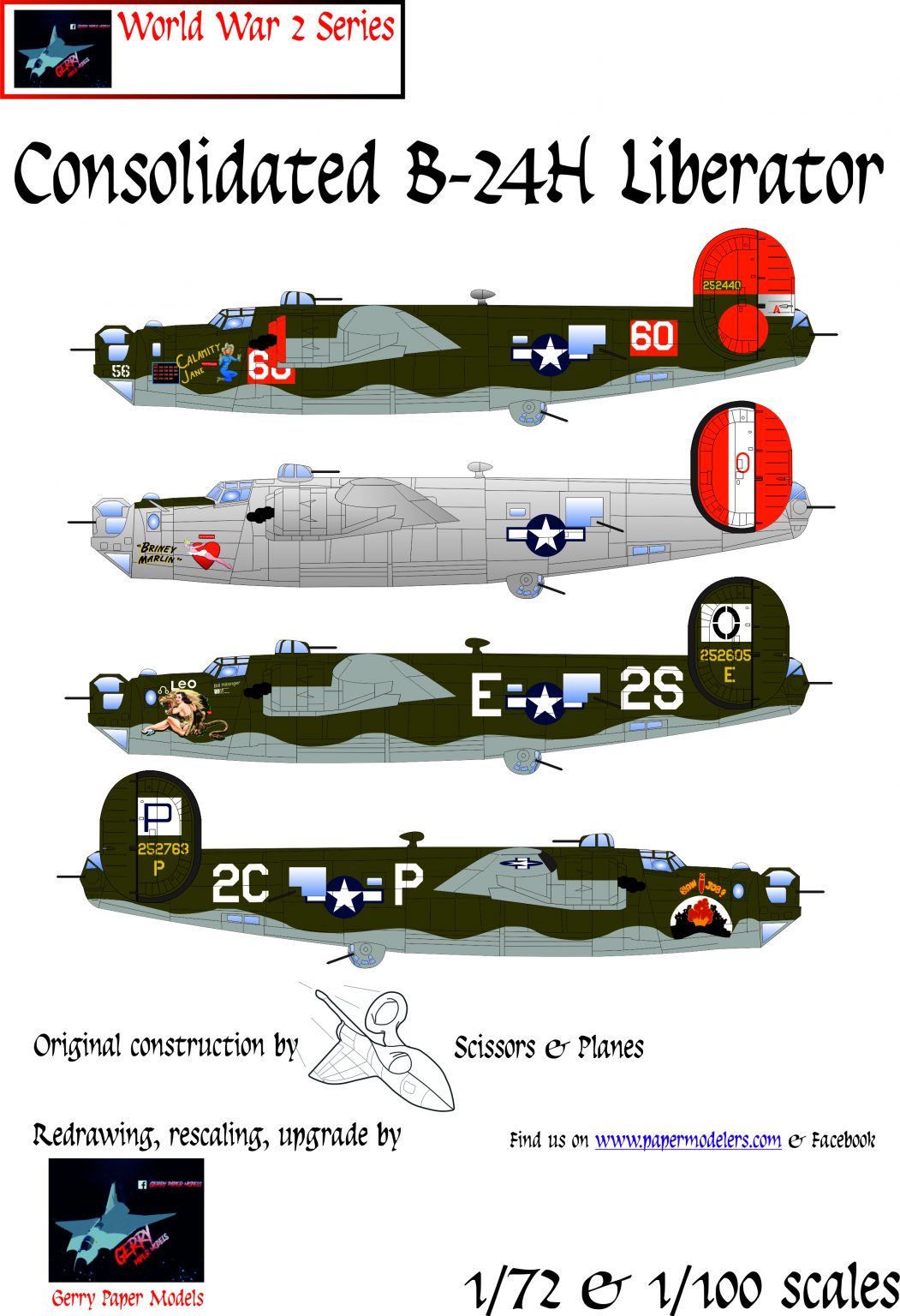 1/72 and 1/100 Consolidated B-24H Liberator (4) Kit Bundle Paper Model ...