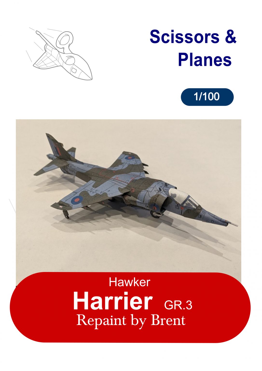1/100 Hawker Siddeley Harrier GR.3 RAF "33" Falklands War Paper Model ...
