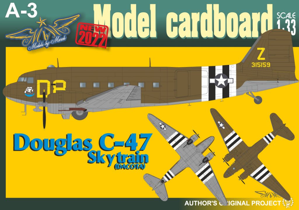 1/33 Douglas C-47 Skytrain - D-Day Scheme - Paper Model - EcardModels